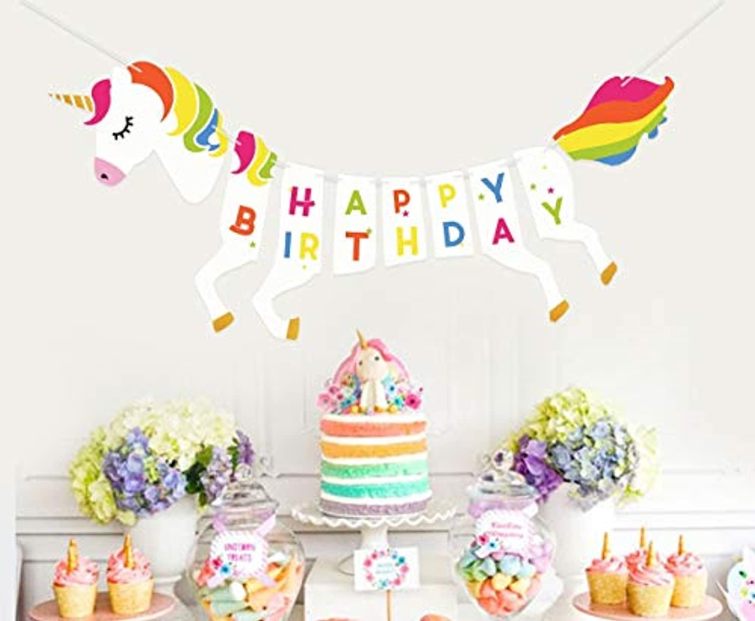 Unicorn Happy Birthday Banner Pastel Rainbow Unicorn Party Banners