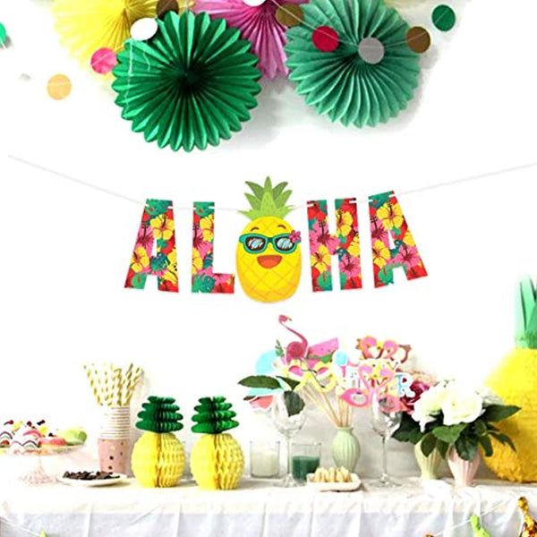 Pineapple Tropical Party Banner - Aloha Banner | Summer Beach Party ...