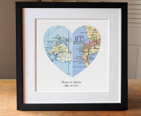 Map Hearts Wedding Personalized Wedding Or Anniversary Gift Heart Map